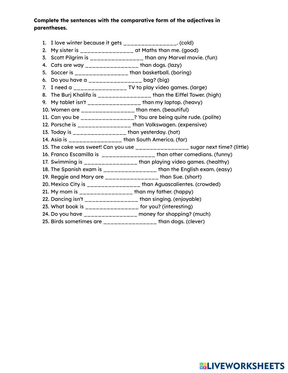 Comparatives | Live Worksheets