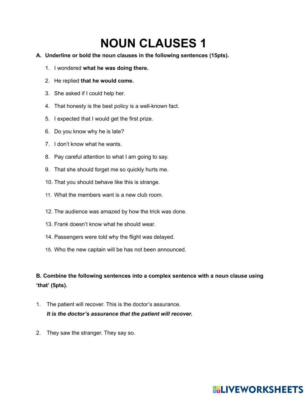 IE 7B NOUN CLAUSE | fideliaaa | Live Worksheets