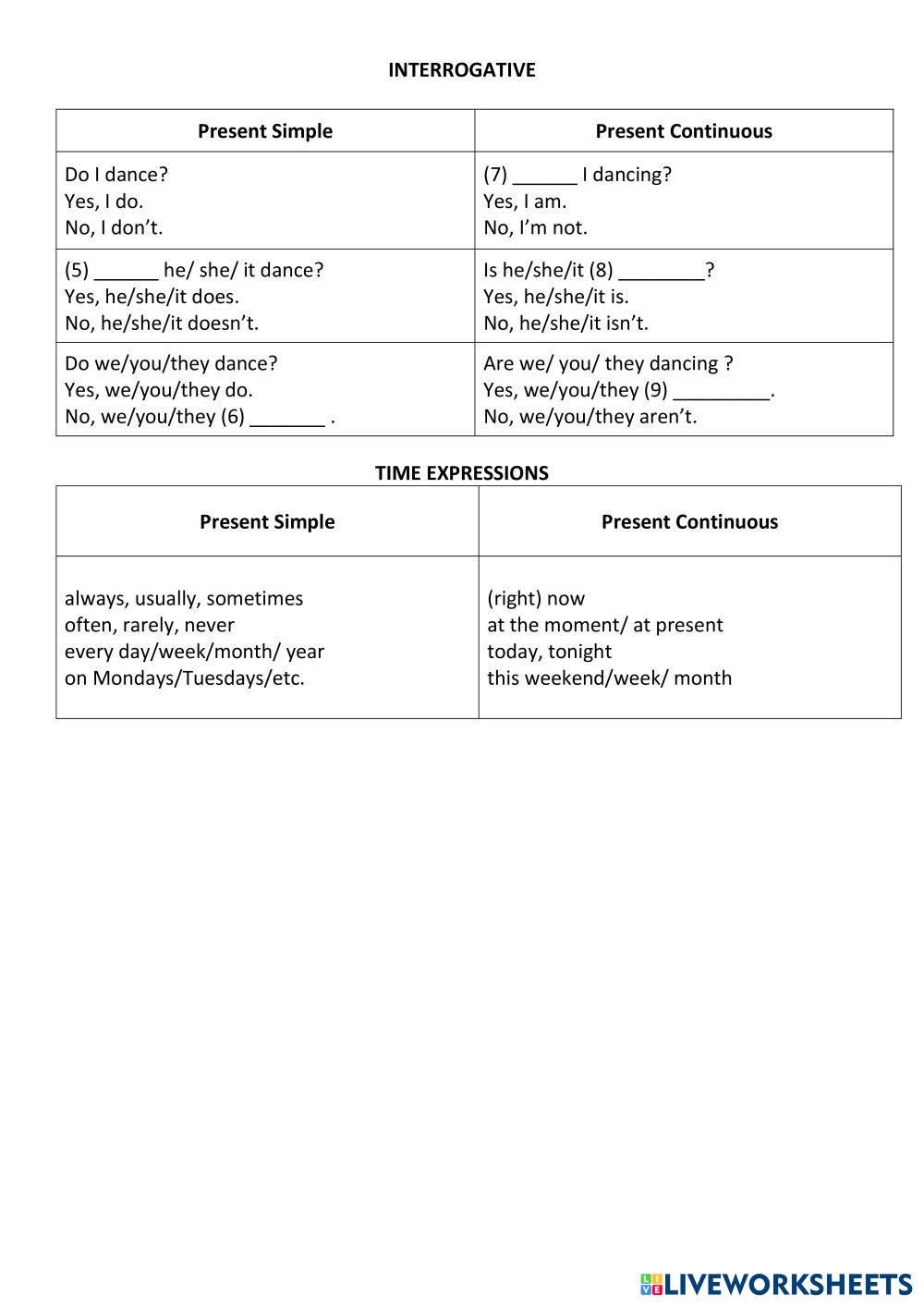 Present Simple vs Present Continuous Written Record | Live Worksheets