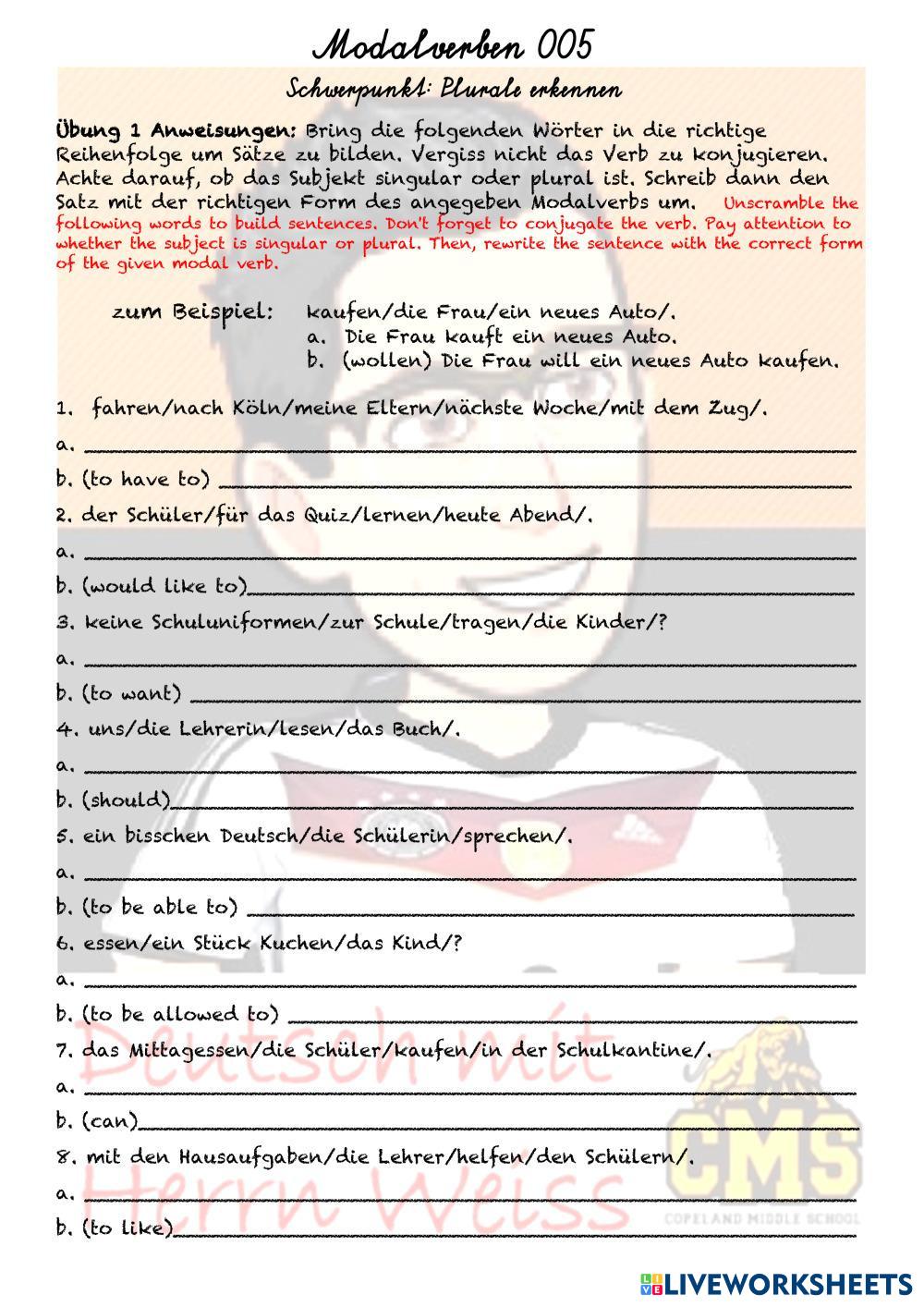 Modalverben. Plurale erkennen worksheet | Live Worksheets