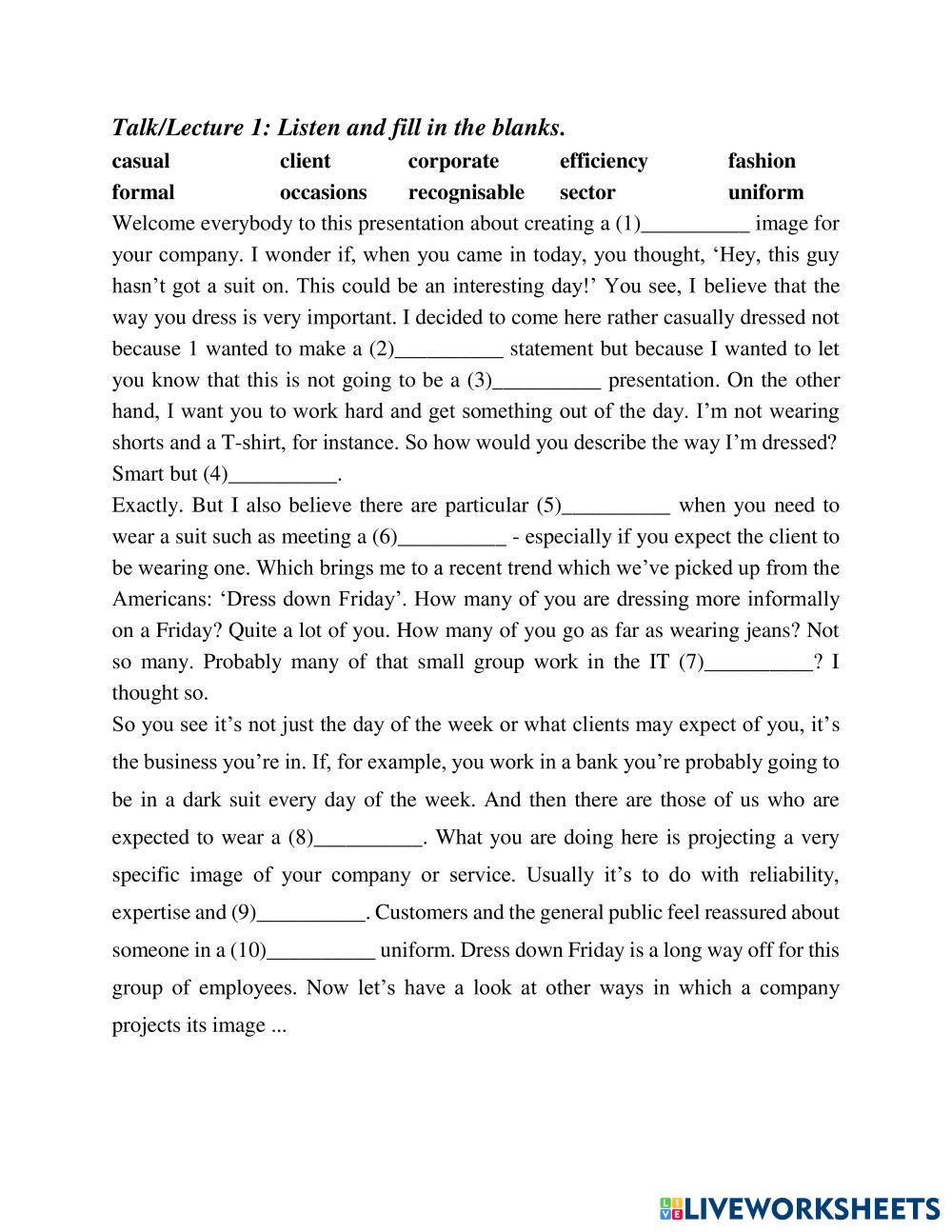 B2 LISTENING TEST 2.1 | Live Worksheets