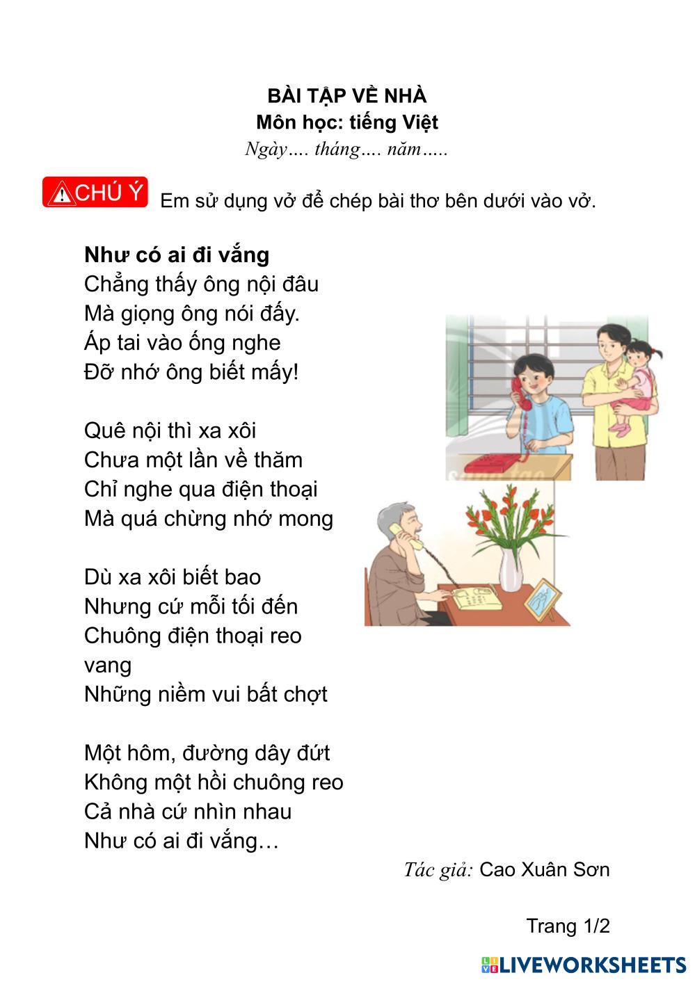 Bài tập về nhà (môn học: tiếng Việt) 7308504