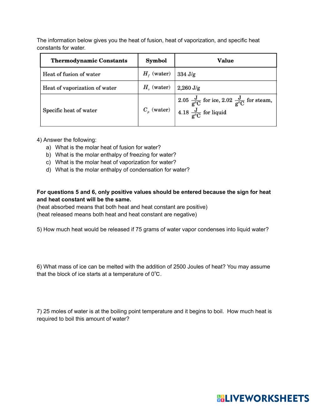 Q=mH calculations | Live Worksheets