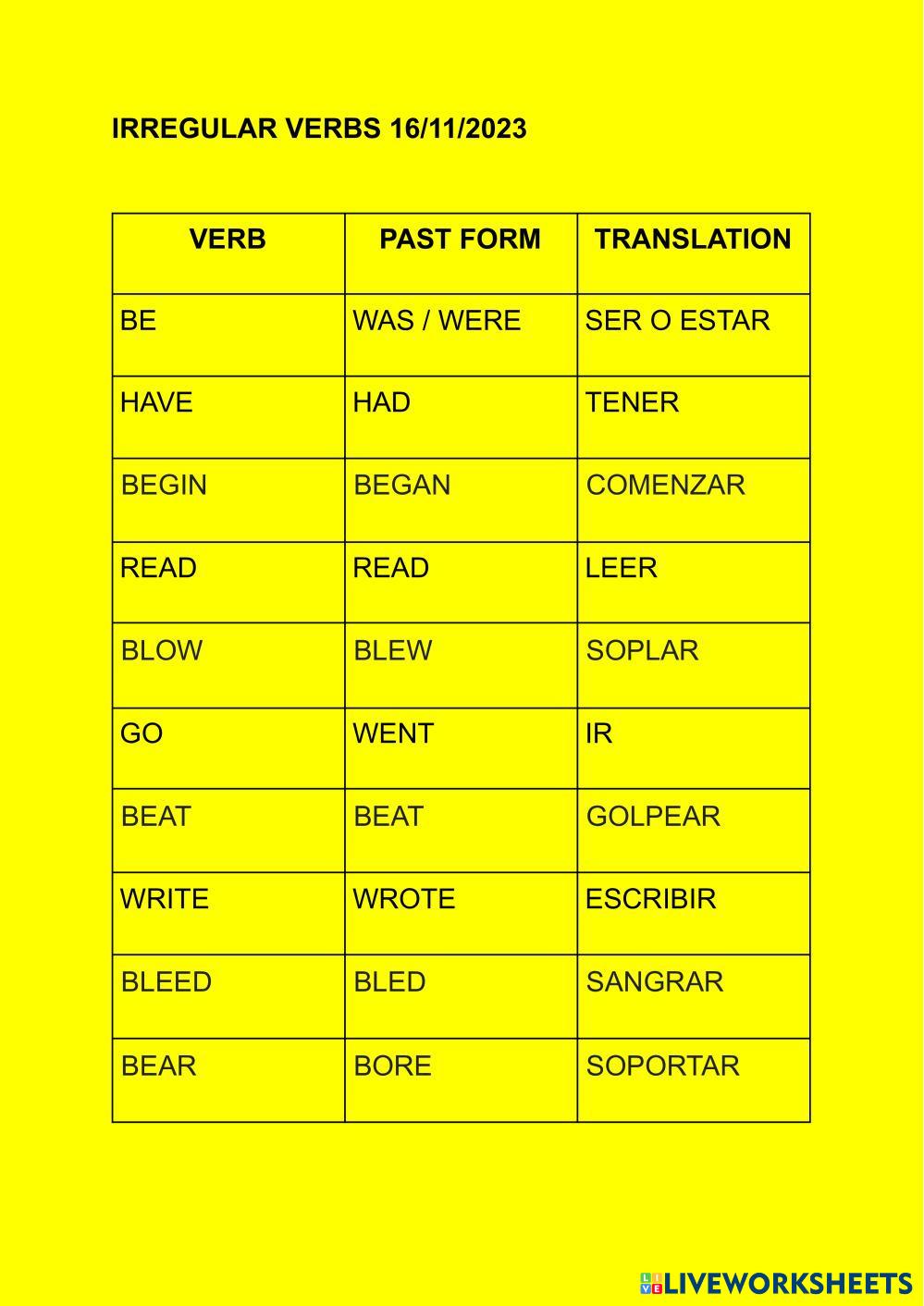 Irregular verbs | Live Worksheets