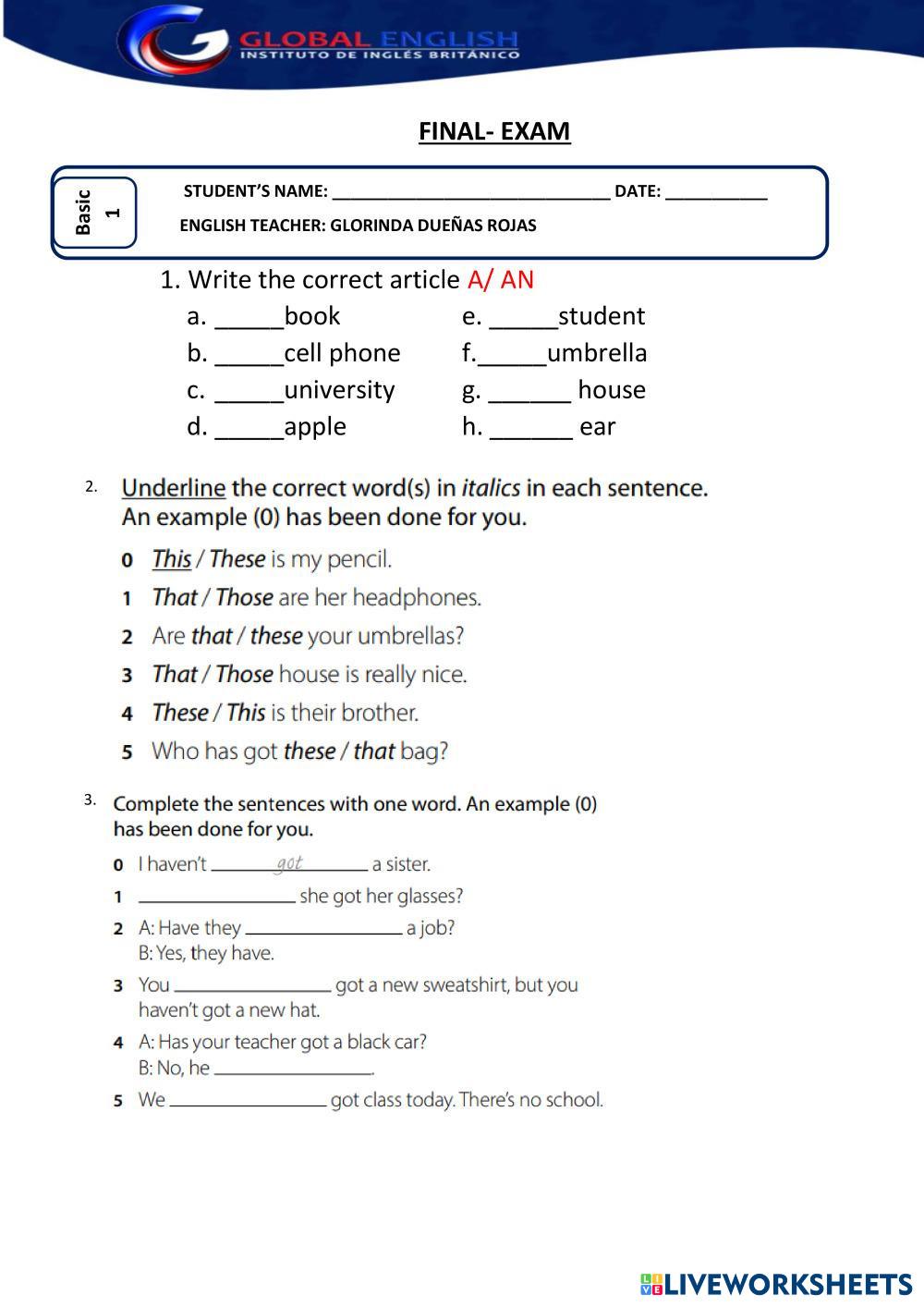FINAL EXAM | Live Worksheets