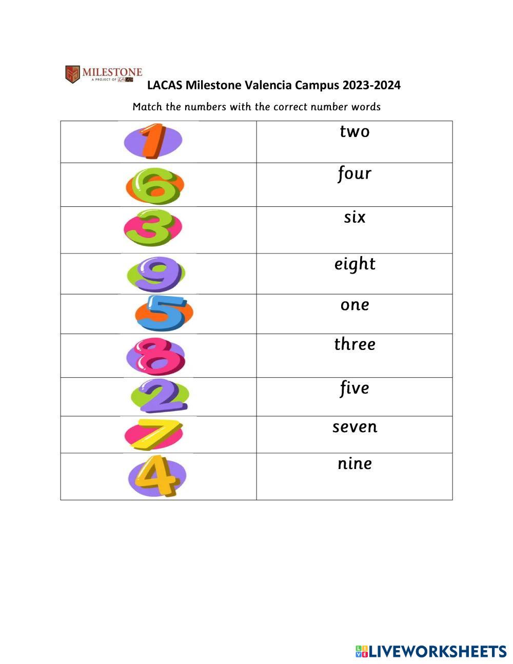 Number words | Live Worksheets