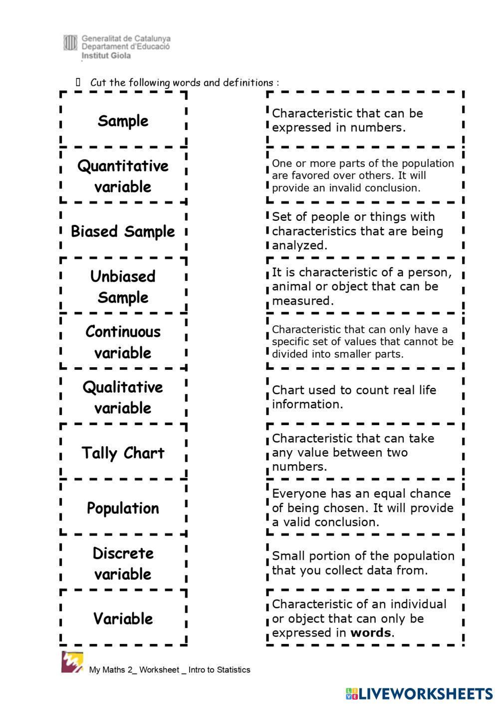 Statistics voca… | Free Interactive Worksheets | 7312875