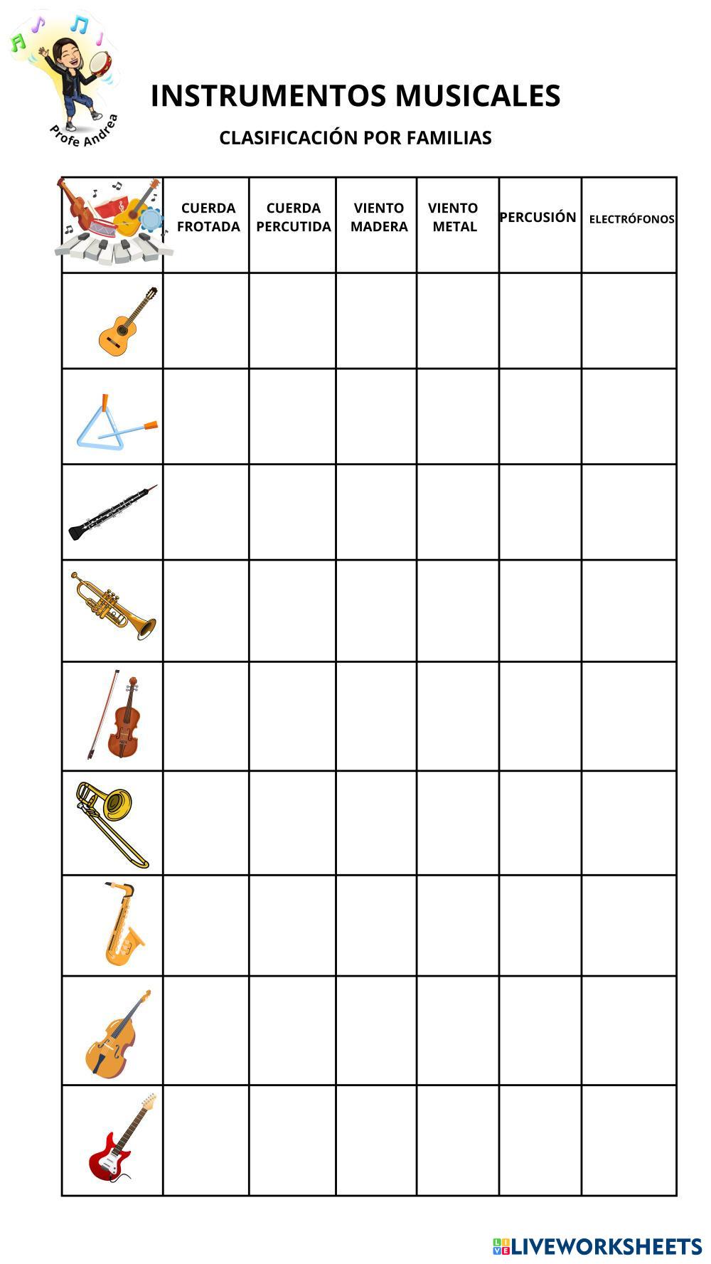 CLASIFICACIÓN DE INSTRUMENTOS MUSICALES | Live Worksheets
