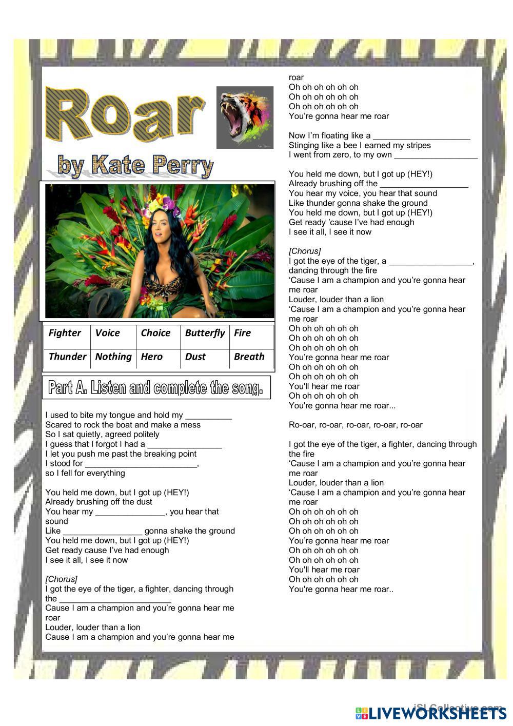 Roar - Katy Perry | Live Worksheets