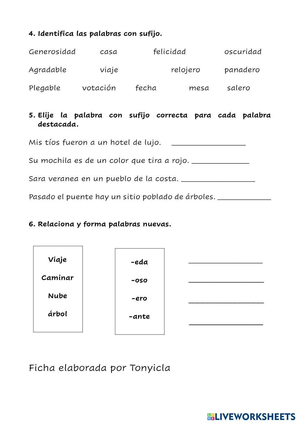 Prefijos y sufijos | Live Worksheets