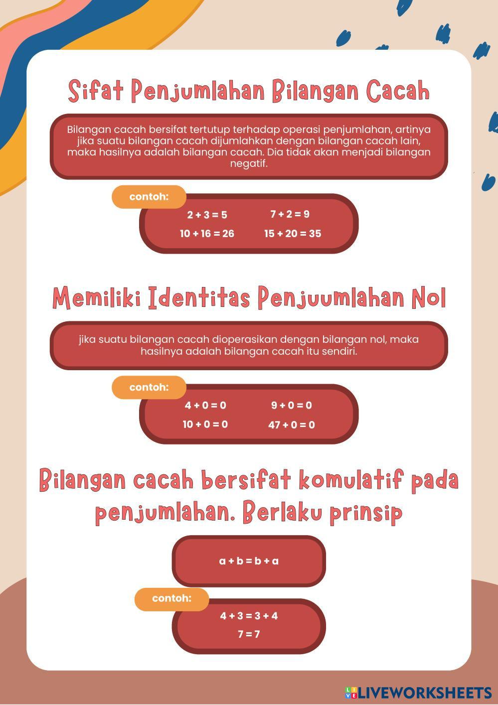 penjumlahan bilangan cacah | Live Worksheets