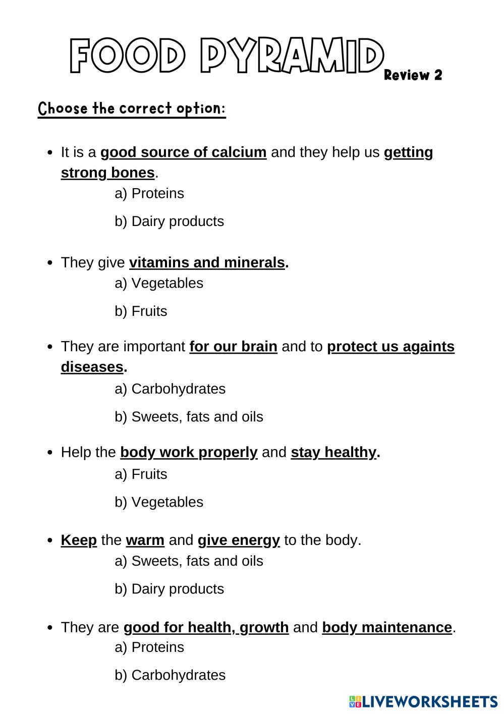 Food Pyramid review 2 | Live Worksheets
