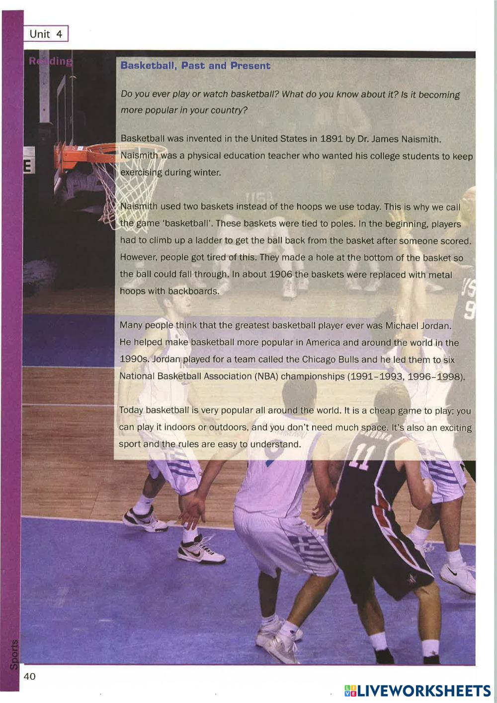 Basketball, past and present | Live Worksheets