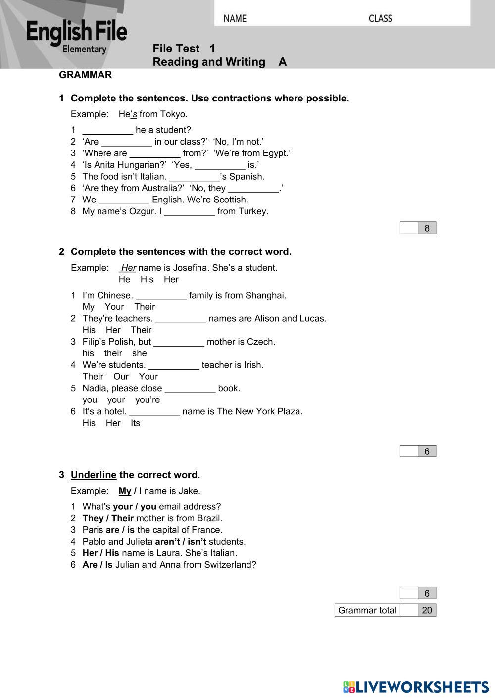 Elem_File Test 1 | Free Interactive Worksheets | 7317449