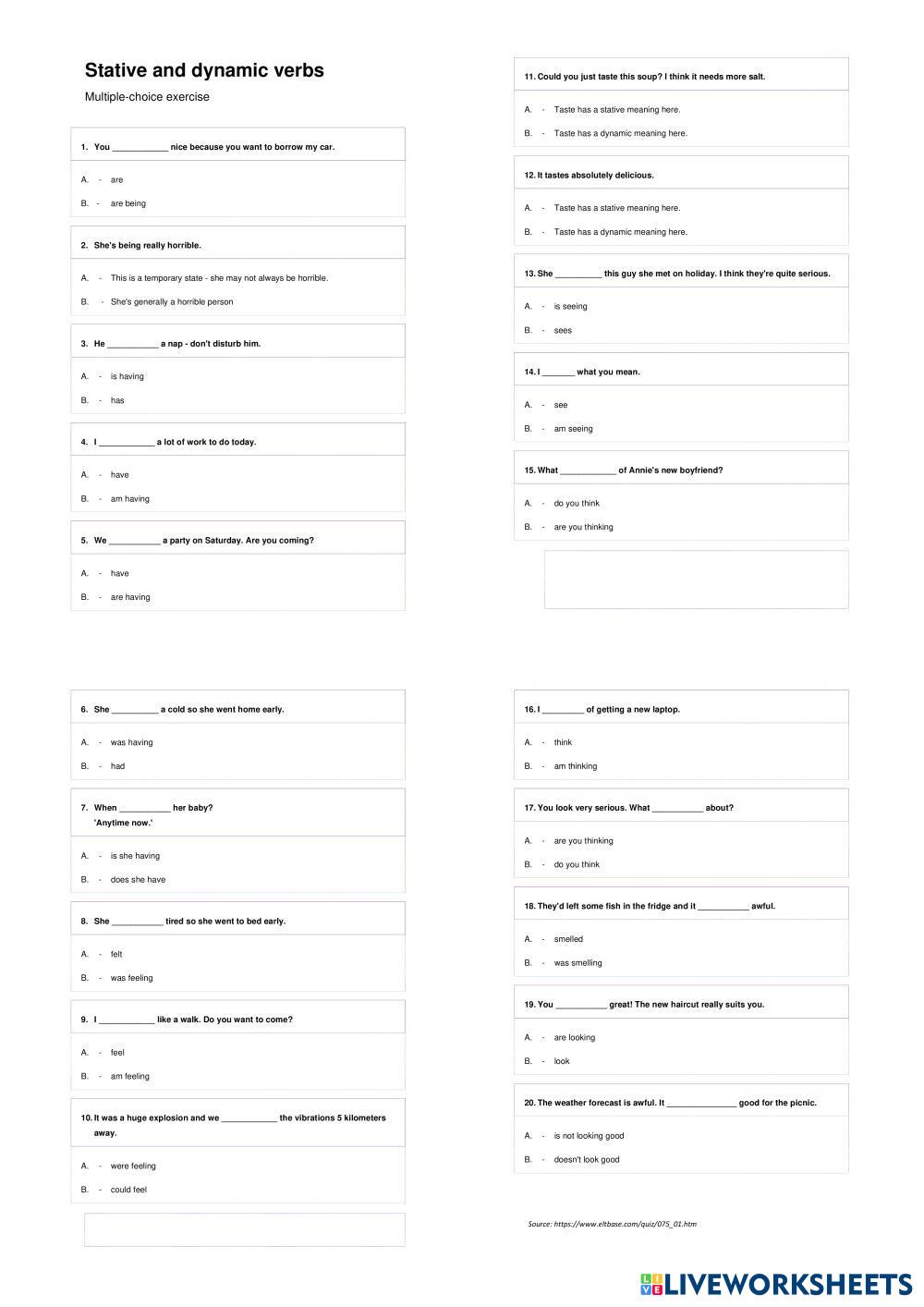7317683 | Action verbs or Stative verbs - exercise