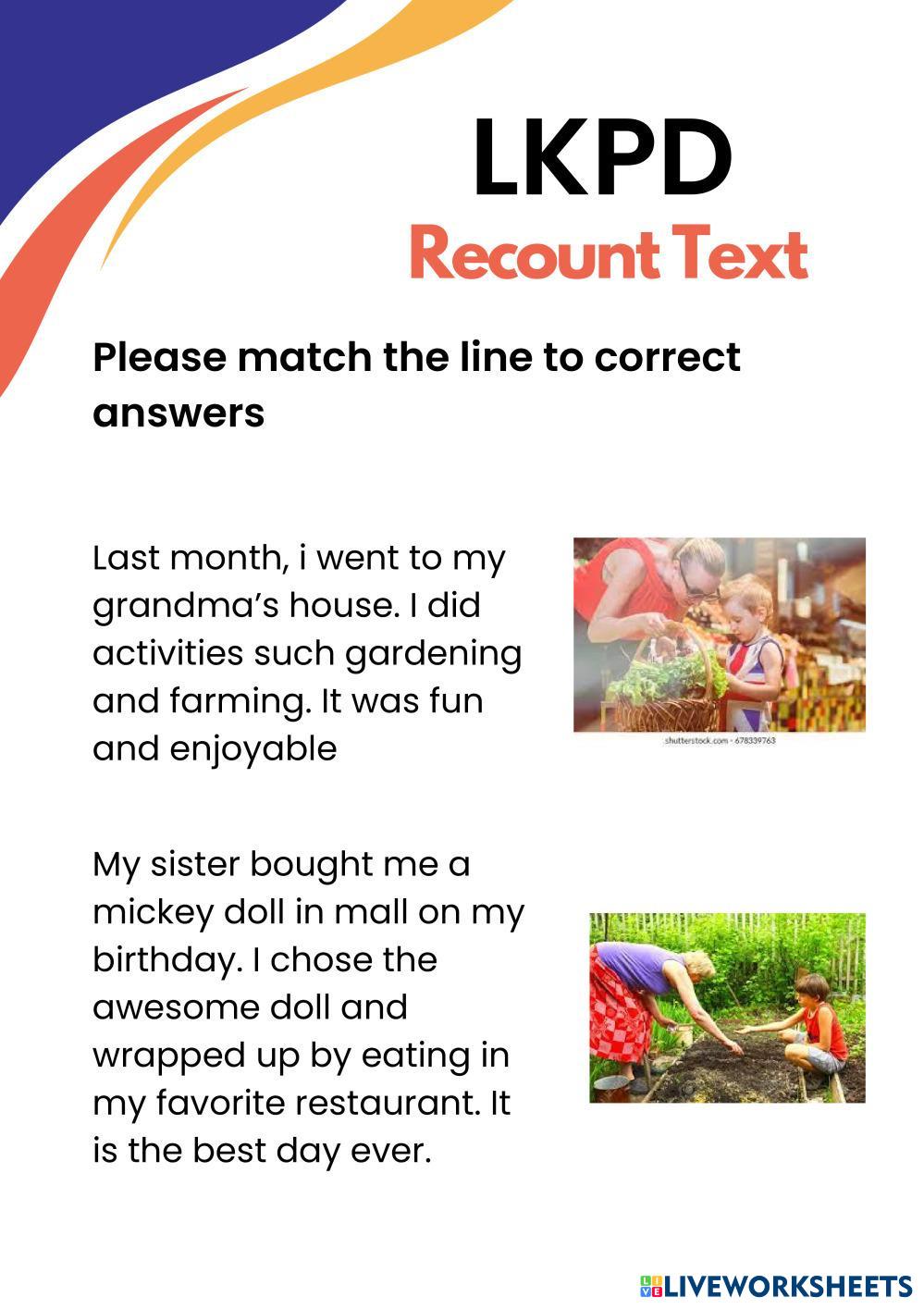 Recount Text | Free Interactive Worksheets | 7318538