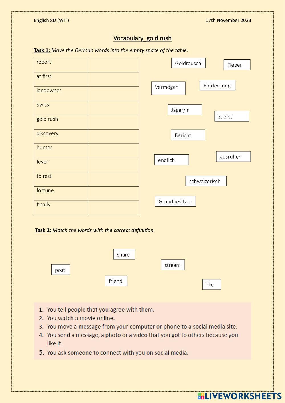 Vocabulary check | Live Worksheets