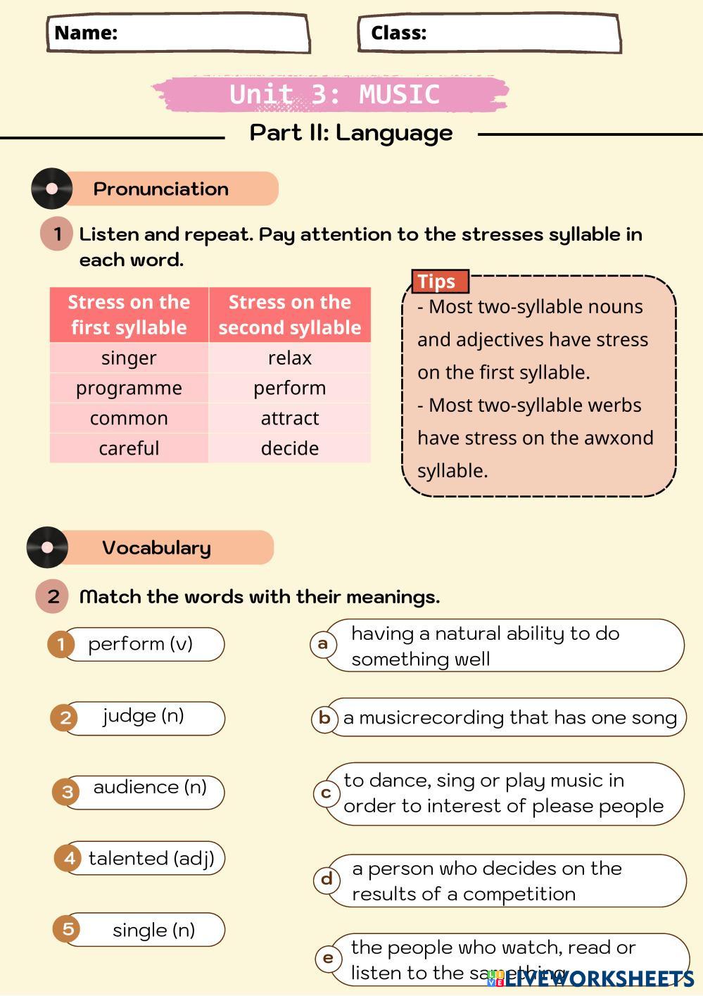 Unit 3: MUSIC | Free Interactive Worksheets | 7320926
