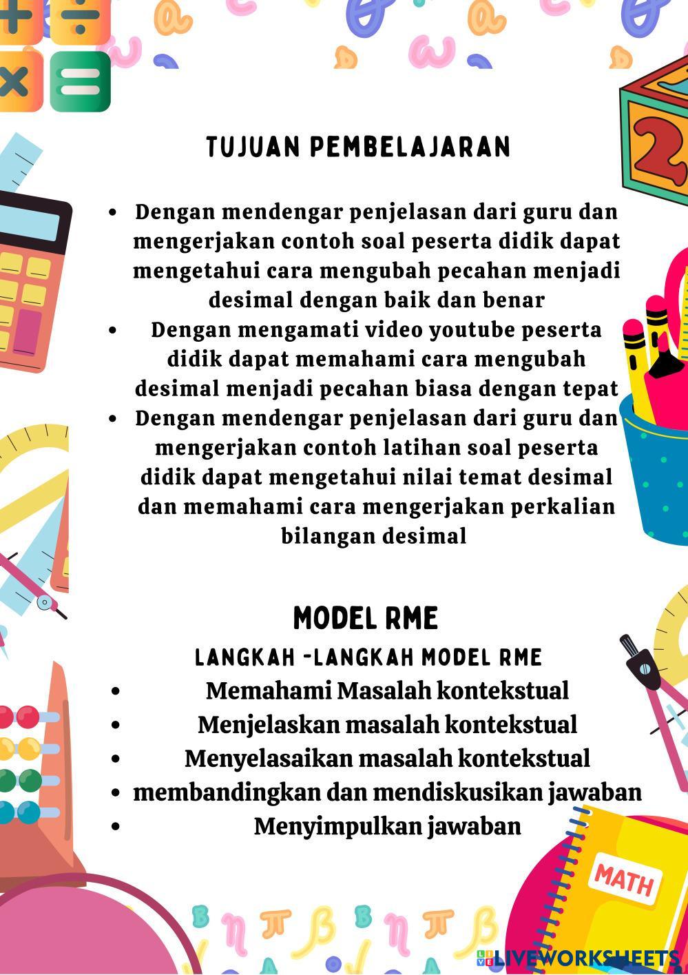 Perkalian Bilangan Desimal | Live Worksheets