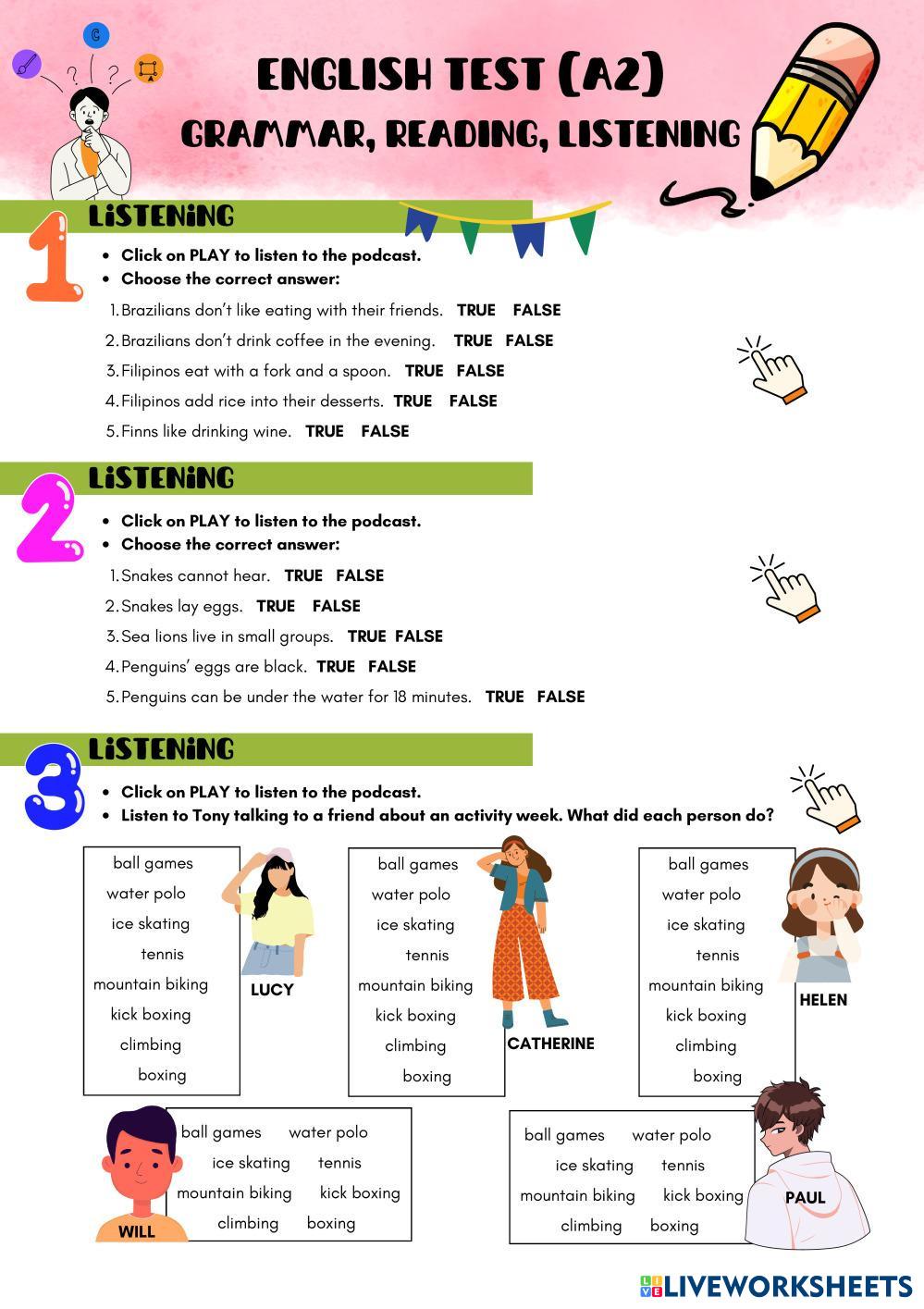 English test A2 | Free Interactive Worksheets | 7321938