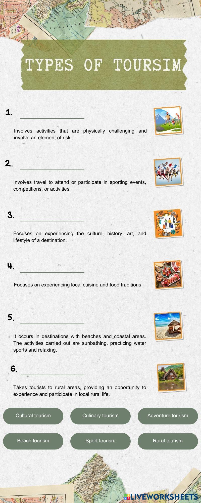 Types of tourism | Free Interactive Worksheets | 7324480