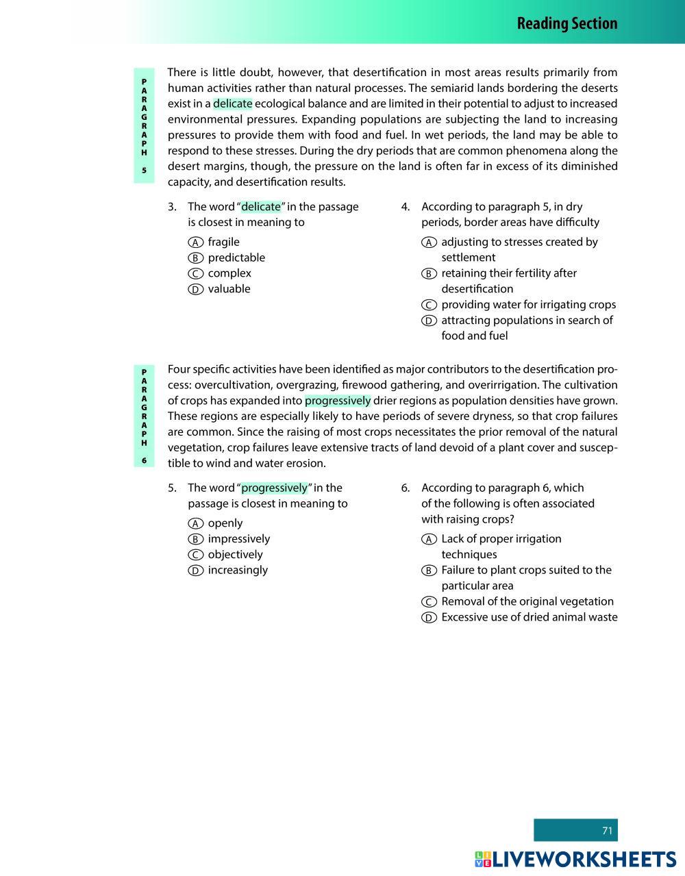 practice set 2 (reading) | Live Worksheets