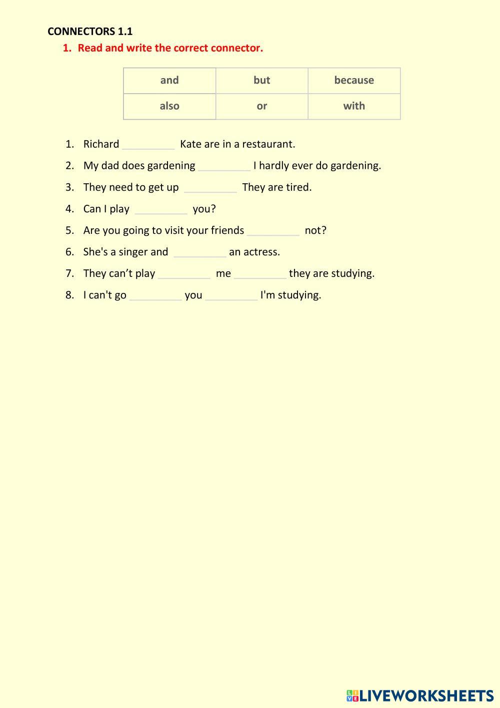 Connectors 1.1 (4) | Live Worksheets