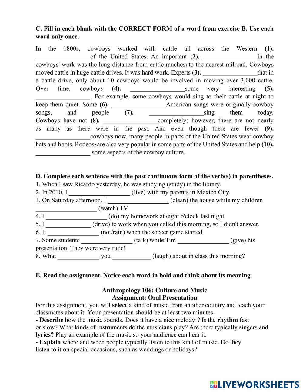 Home assignment for Unit 3 | Live Worksheets