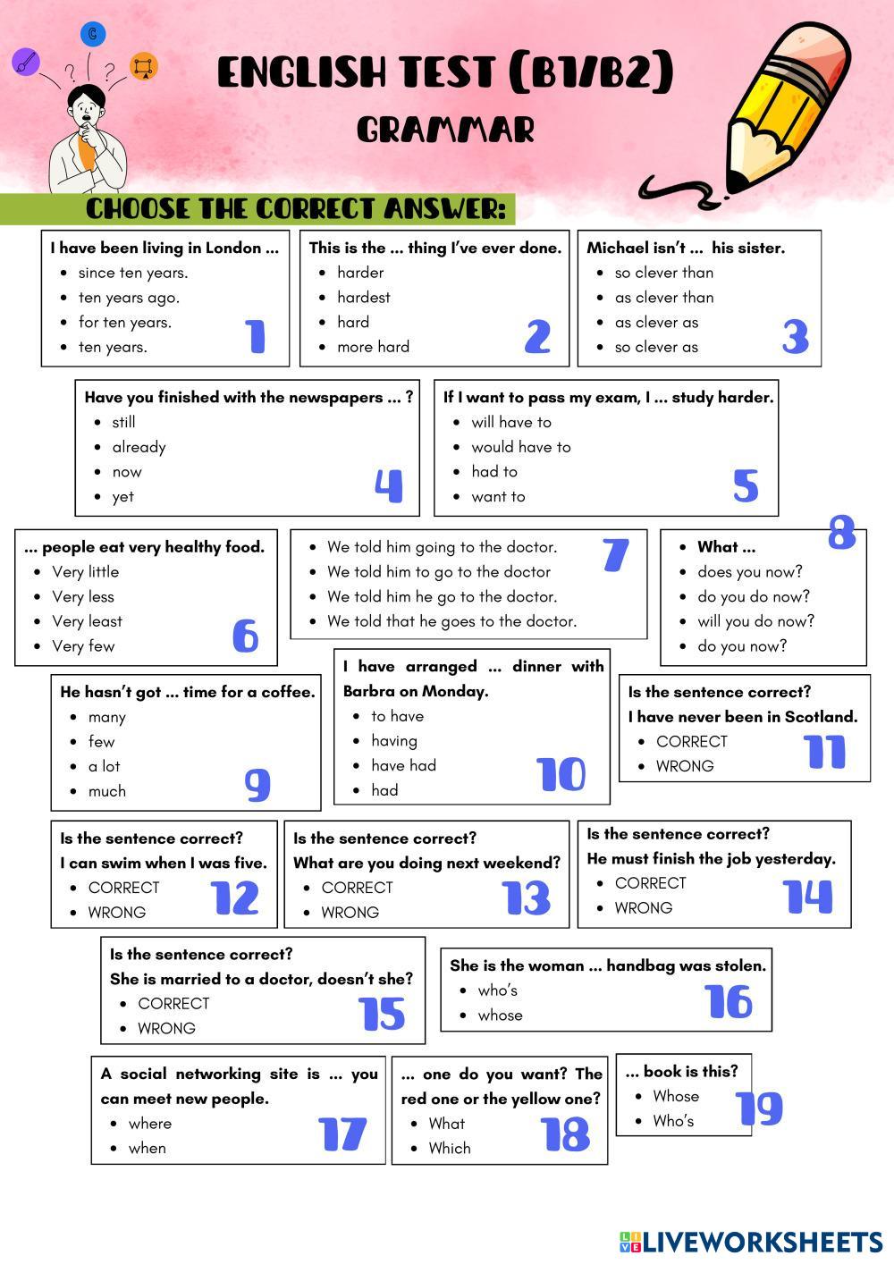 English test (b1) | Live Worksheets