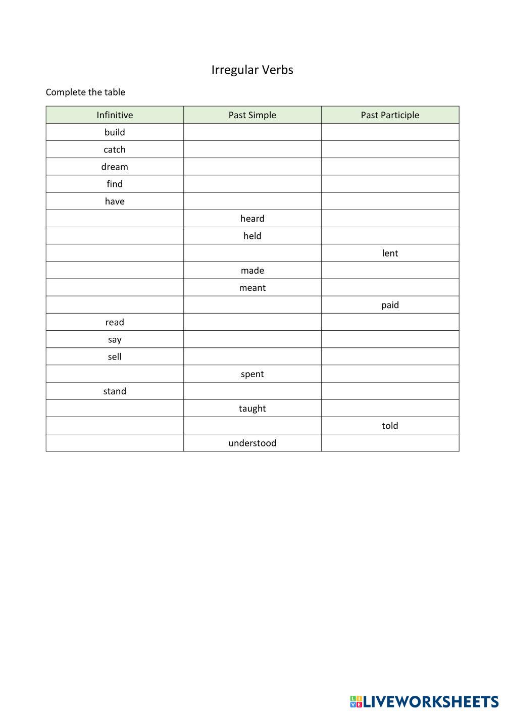 Irregular Verbs | Live Worksheets