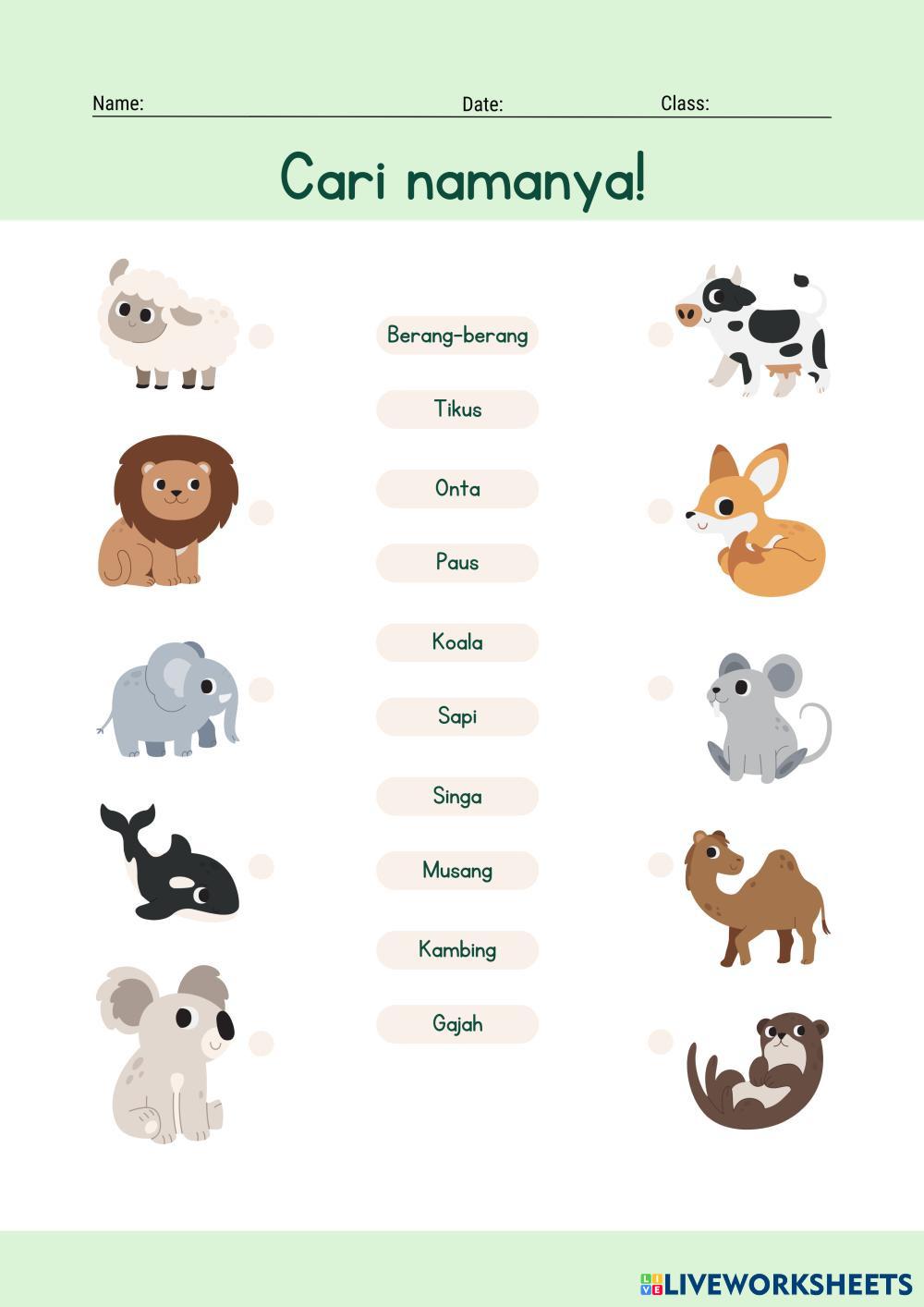Nama Hewan | Free Interactive Worksheets | 7327246