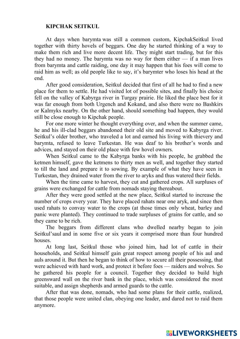 KIPCHAK SEITKUL | Live Worksheets