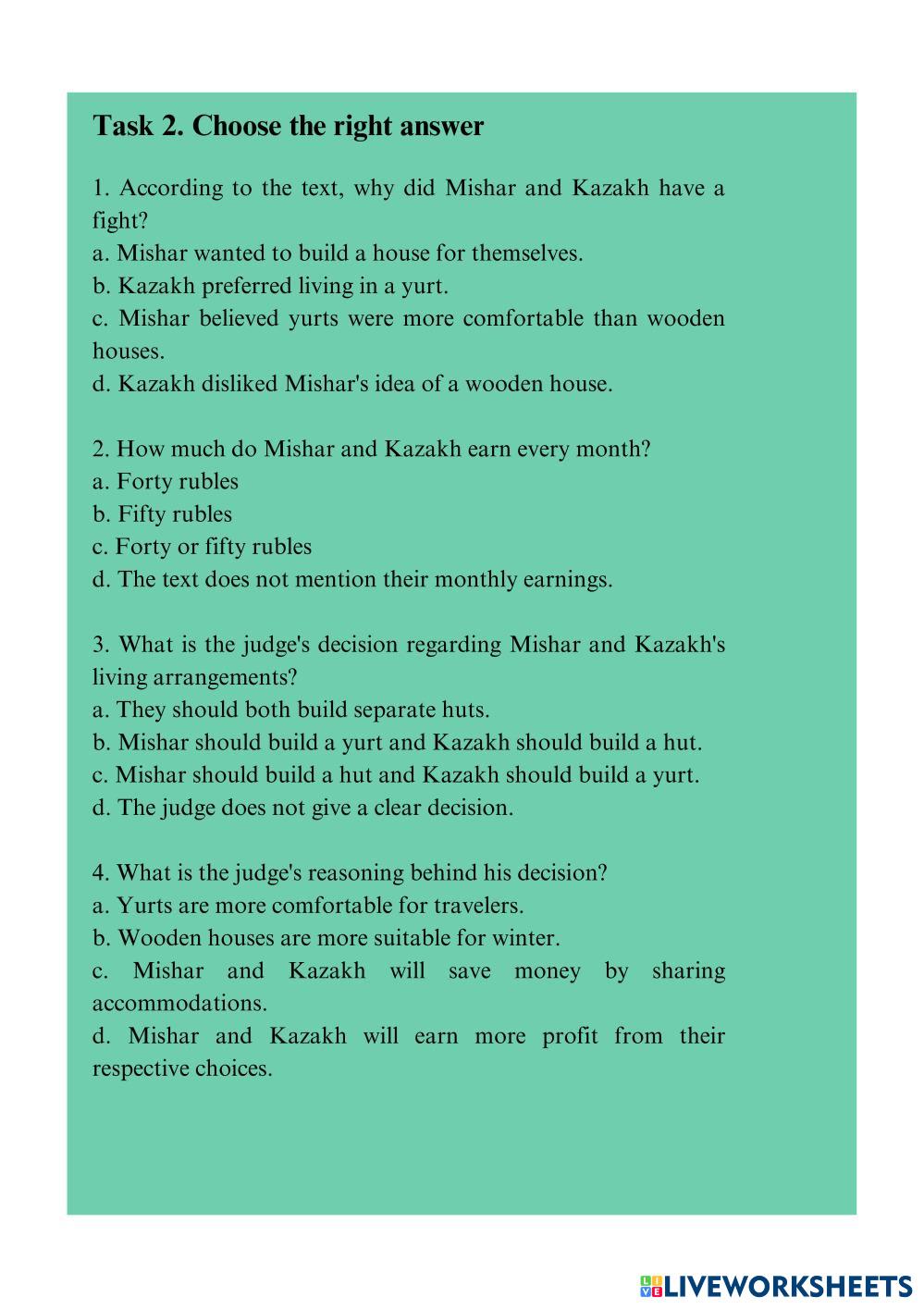 The Kibitka and the house | Live Worksheets