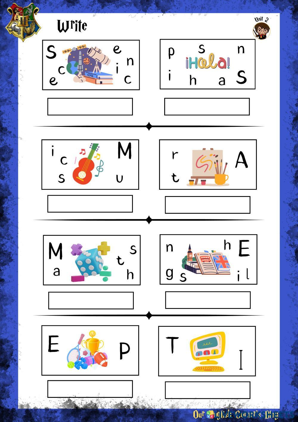 Unit 2 Subjects 3 Level 3 | Live Worksheets