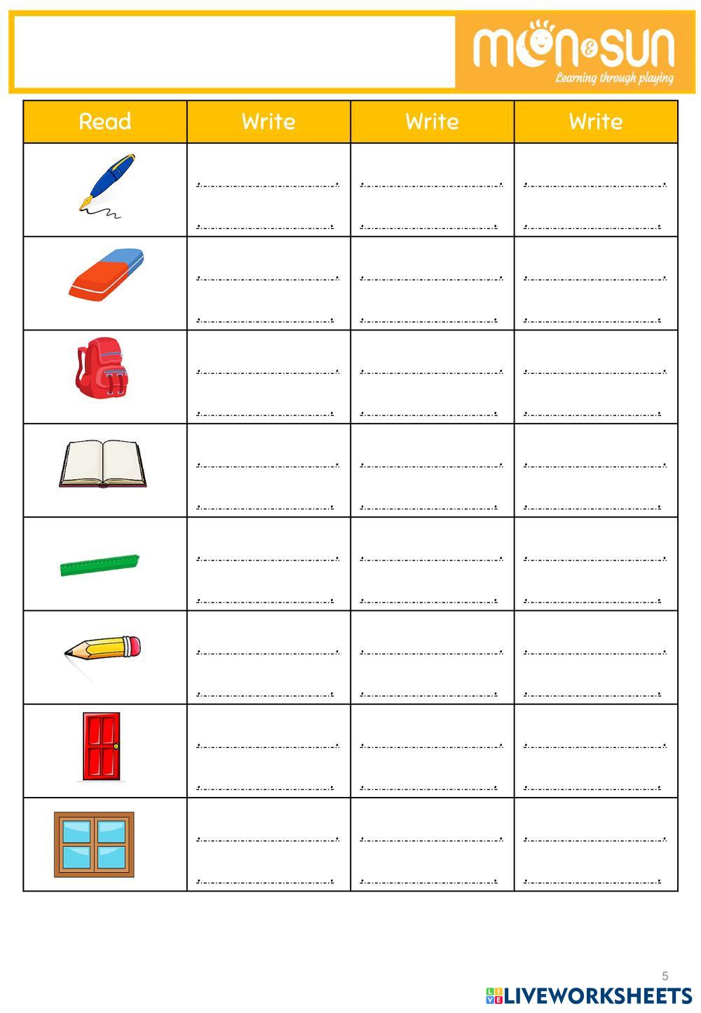 FF1 school things 2 (WB) | MS20221 | Live Worksheets