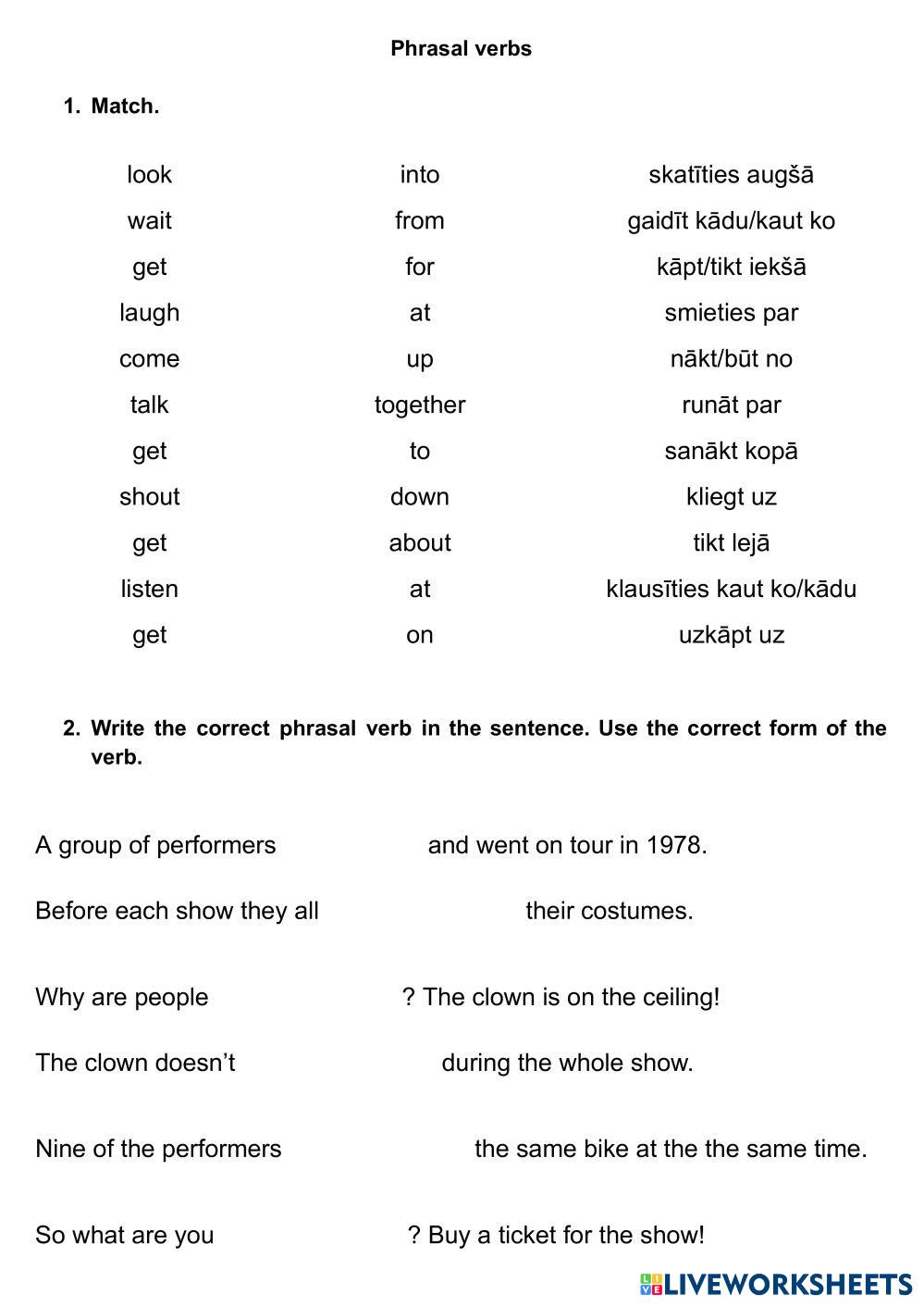 7331465 | Phrasal verbs | Līga Veikšāne | LiveWorksheets