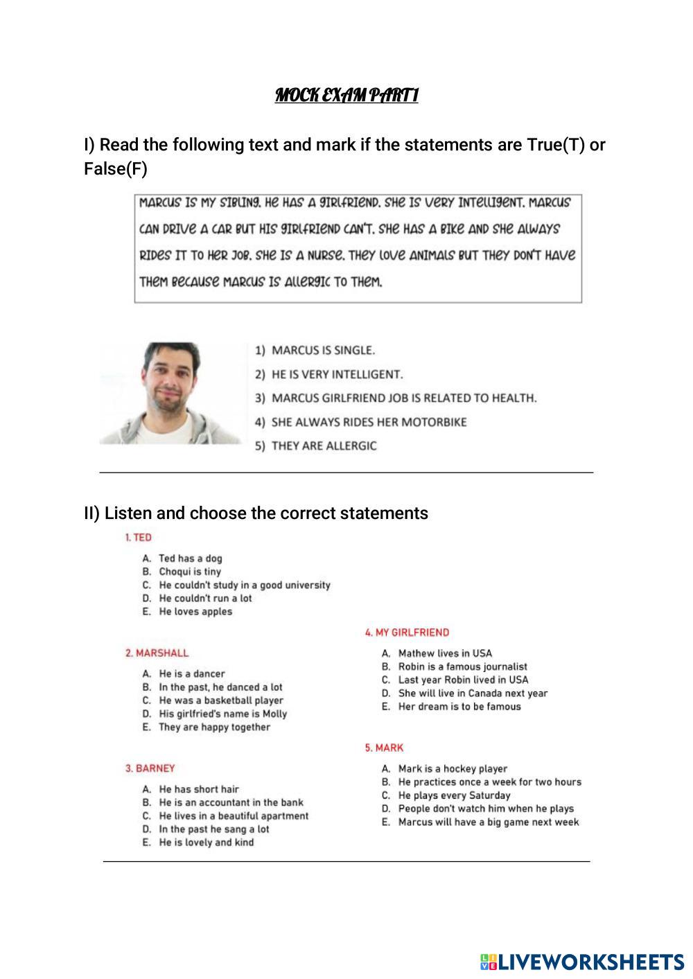 Mock Exam- Basic | Free Interactive Worksheets | 7332194