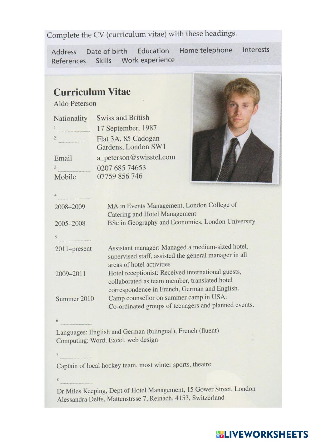 CV | Live Worksheets