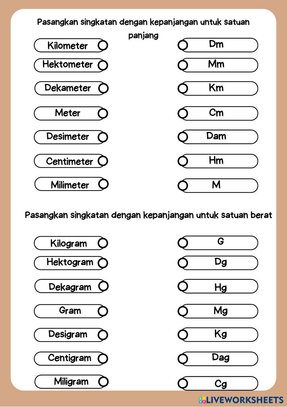E modul Satuan Baku Panjang & Berat | Live Worksheets