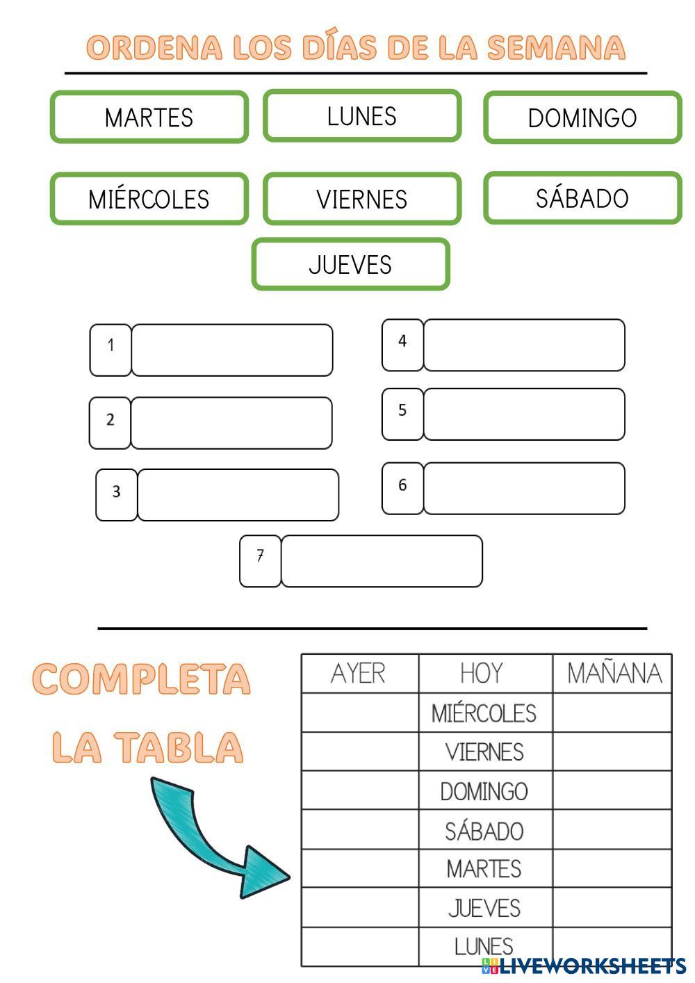 DÍAS DE LA SEMA… | Free Interactive Worksheets | 7335461