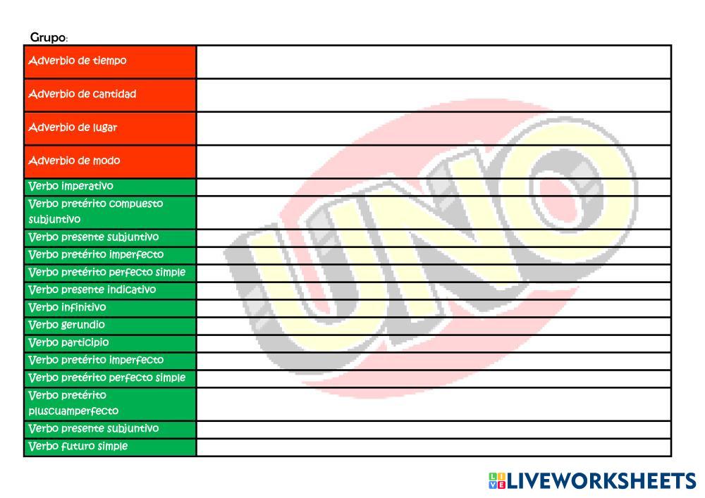 UNO GRAMATICAL | Live Worksheets