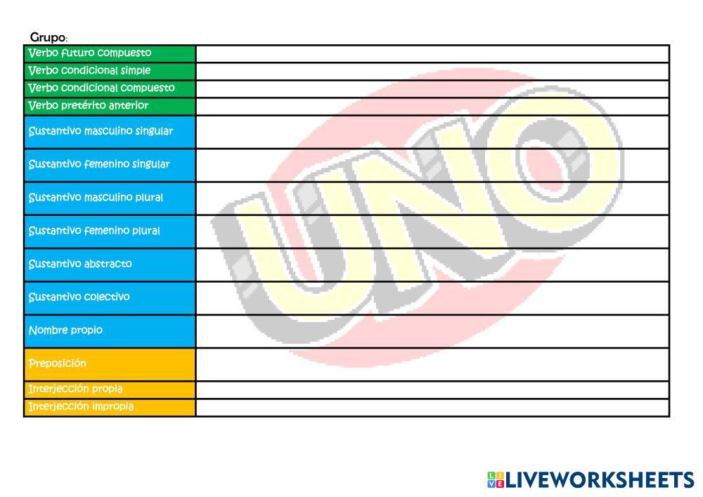 UNO GRAMATICAL | Live Worksheets