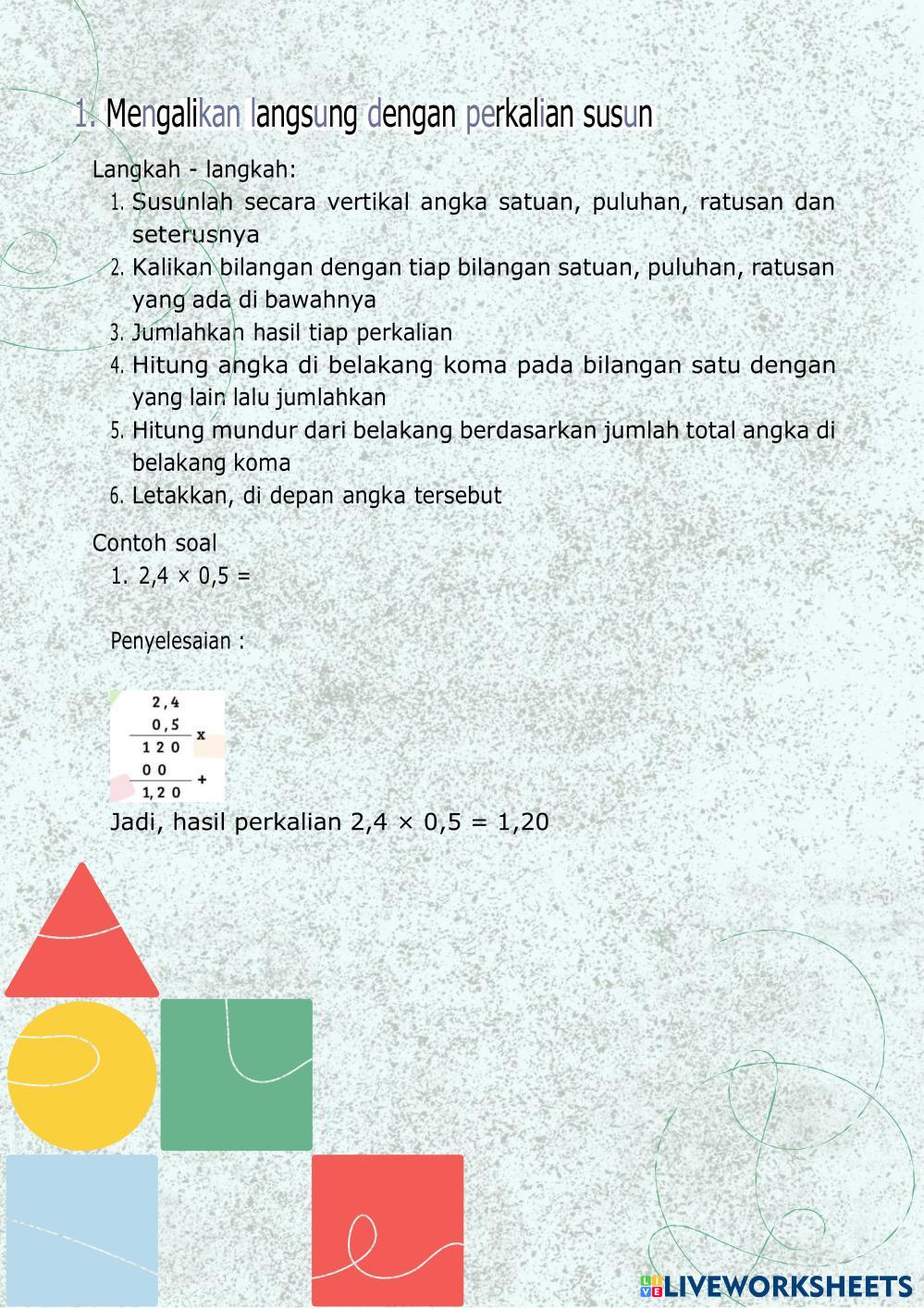 Perkalian Bilangan Desimal | Live Worksheets