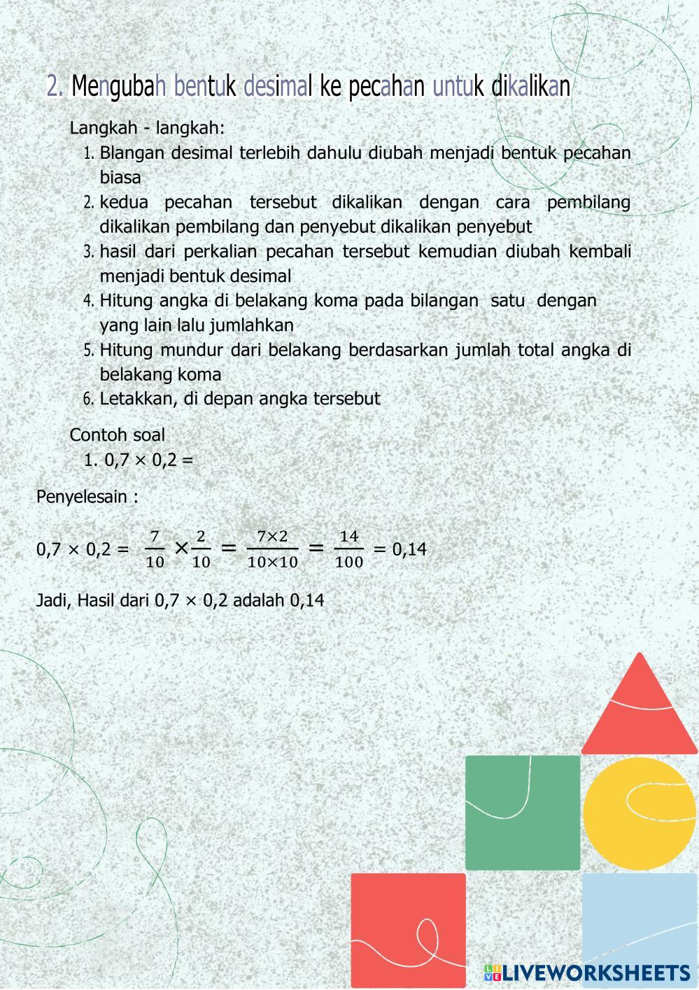 Perkalian Bilangan Desimal | Live Worksheets