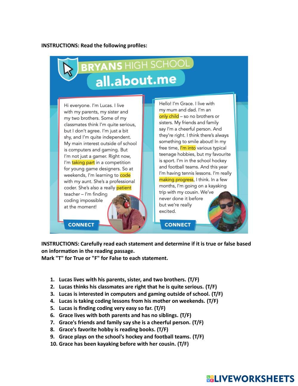 7336331 | PROFILES | TinaElizalde | LiveWorksheets