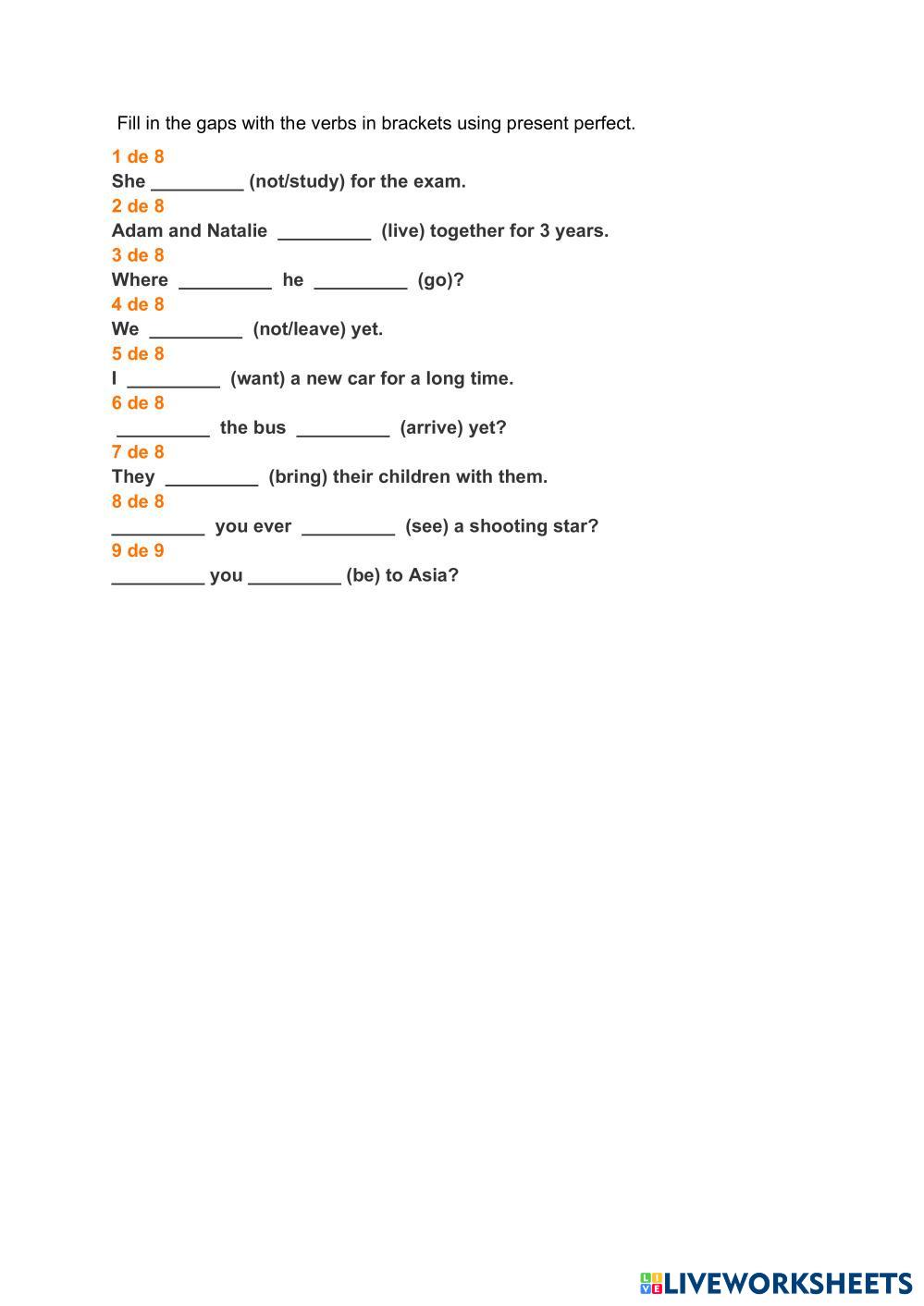 Present perfect | Free Interactive Worksheets | 7338701