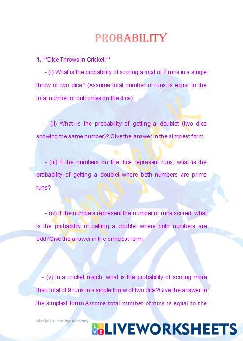 probability 7341689 | ripanjeet kaur | Live Worksheets