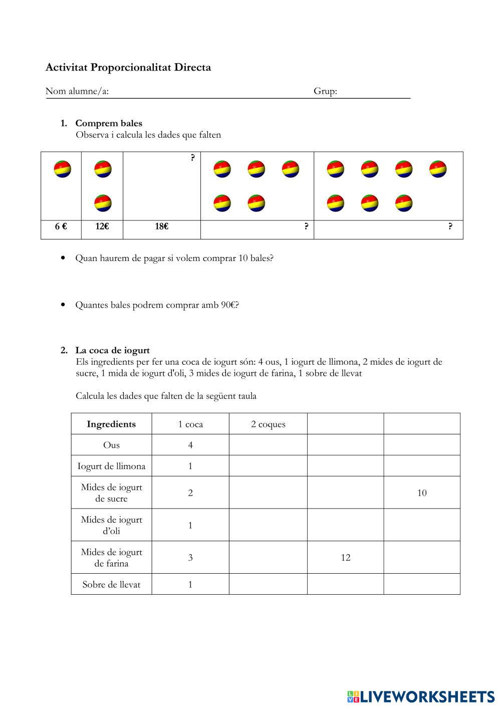 Prop directa | Live Worksheets
