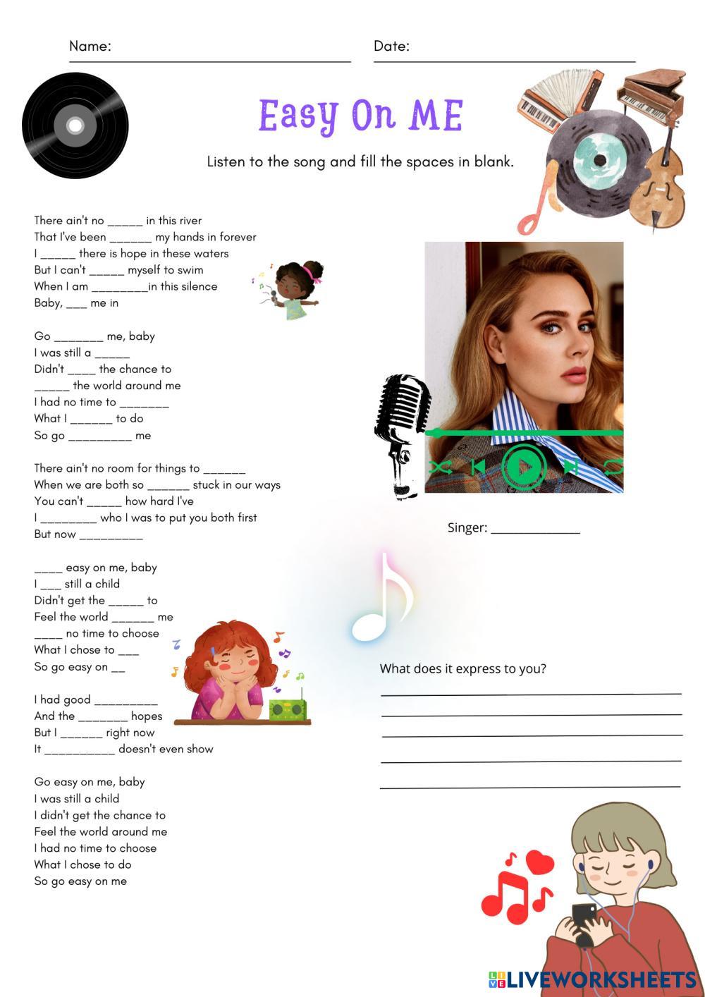 Easy On Me Song Worksheet | Live Worksheets