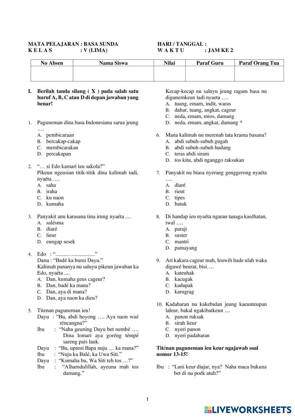 Basa Sunda Bab … | Free Interactive Worksheets | 7344381